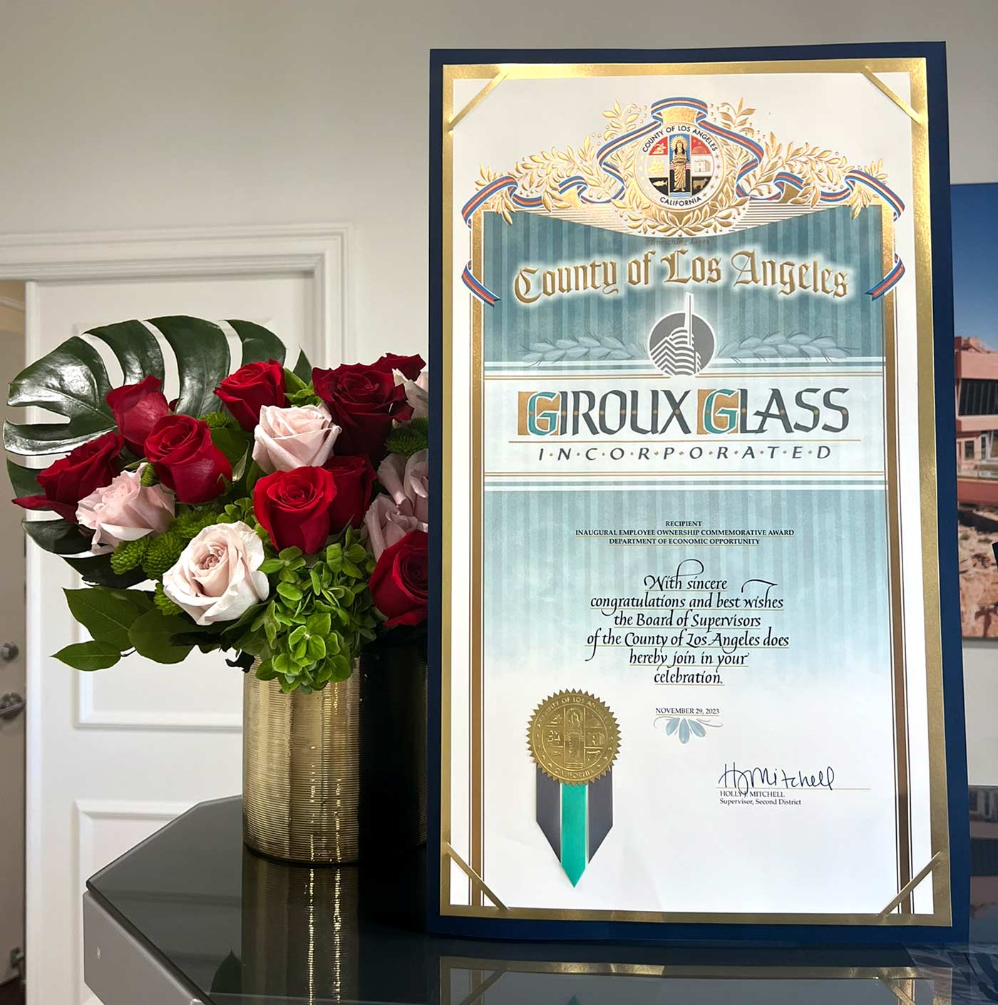 Giroux Glass Honored with LA County Award for Employee Ownership